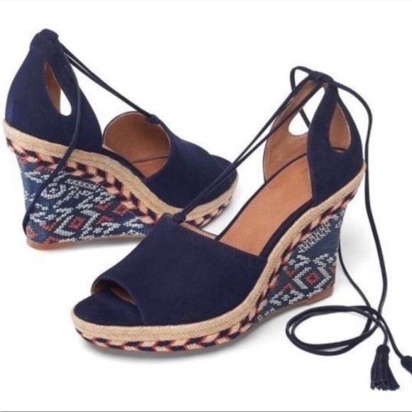 CAbi | Shoes | Cabi 60 Isla Blue Suede Aztec Espadrille Wedge Heel ...
